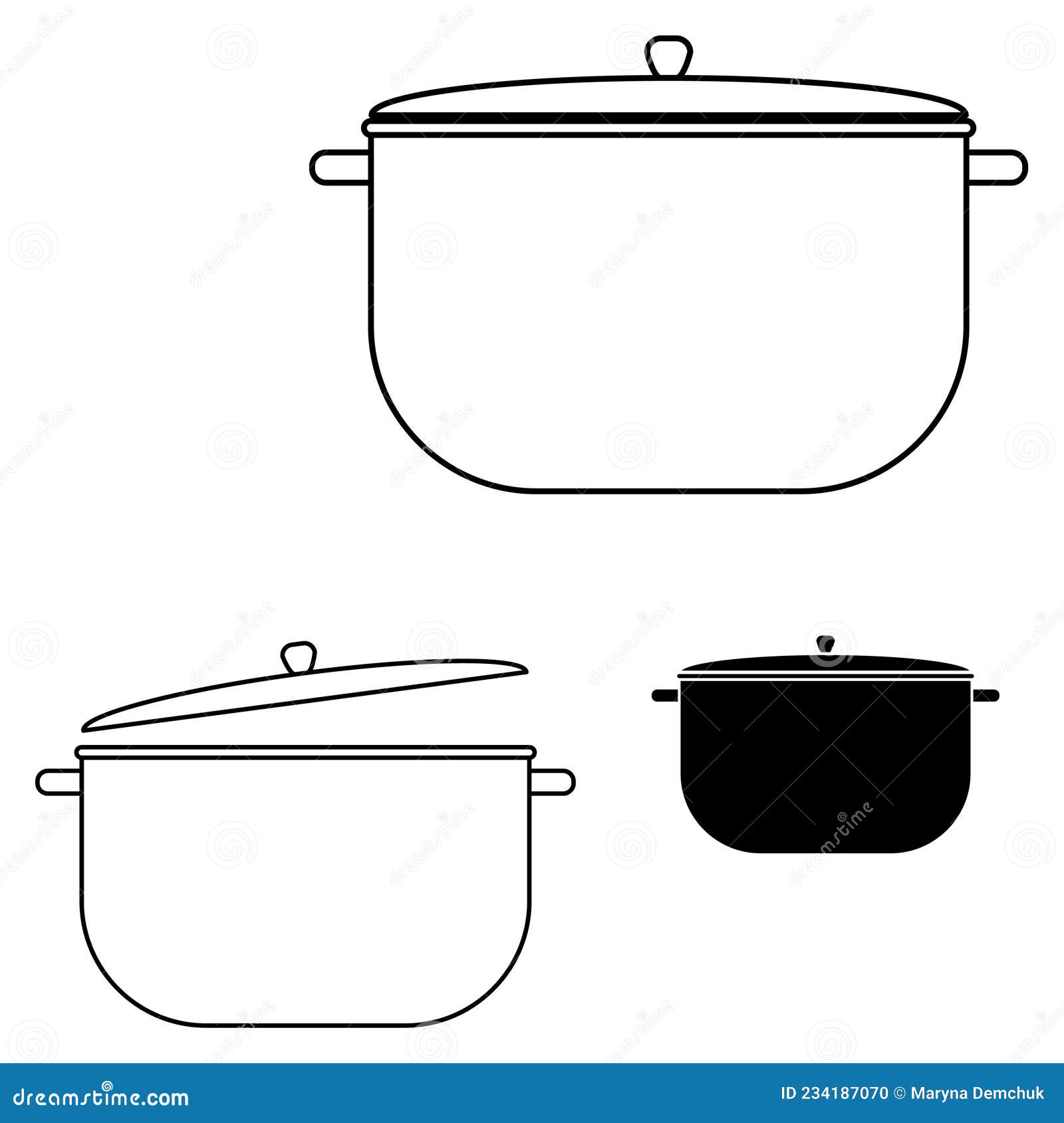 Kitchen Tools Set of Three Pots Outline Simple Minimalistic Flat Design ...
