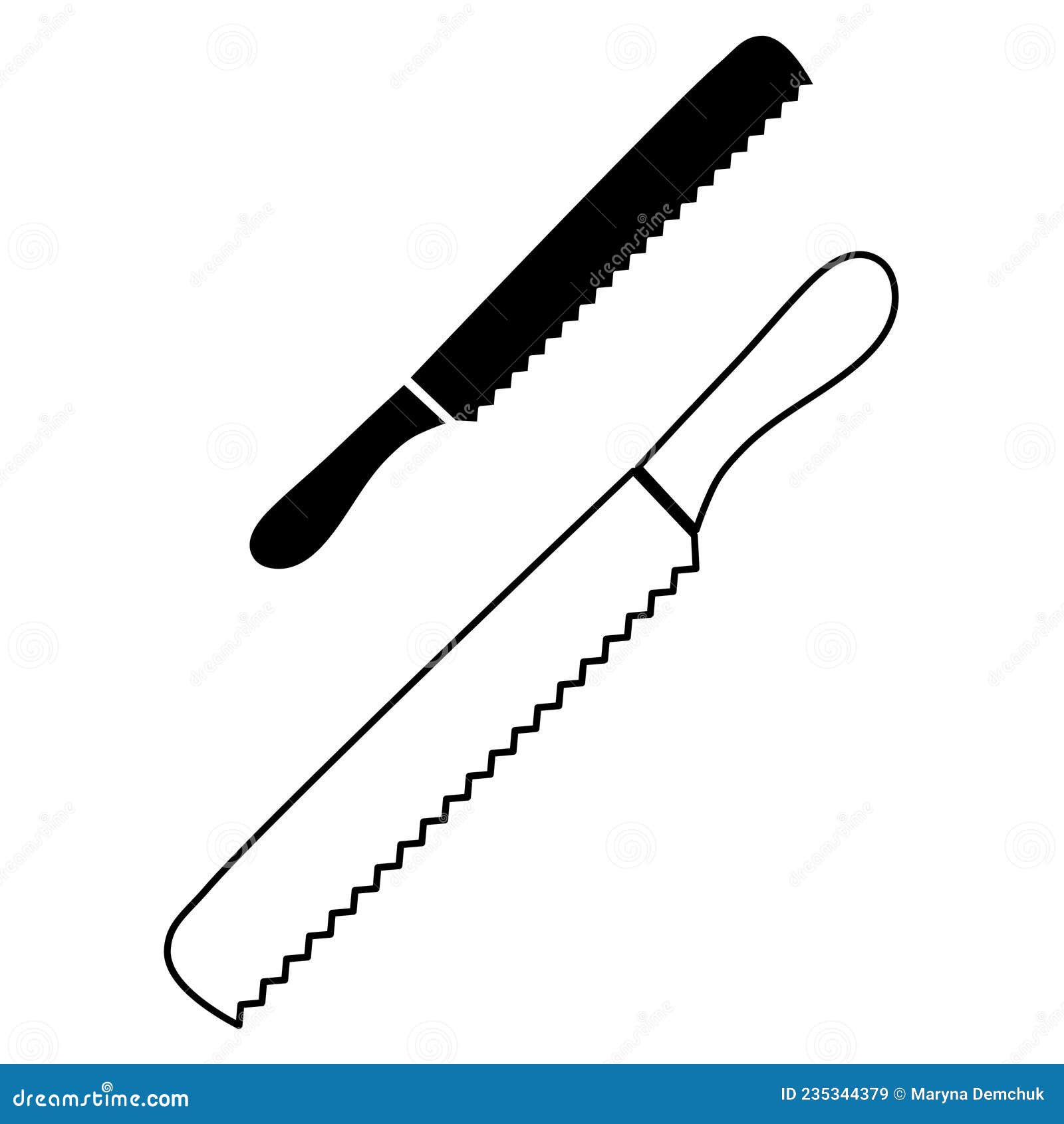 Kitchen Tools Set of Two Bread Knives Line and Negative Outline Simple ...