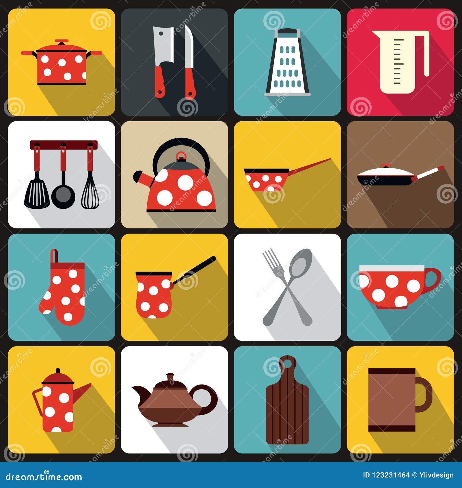 Kitchen Tools and Utensils Icons, Flat Style Stock Illustration ...