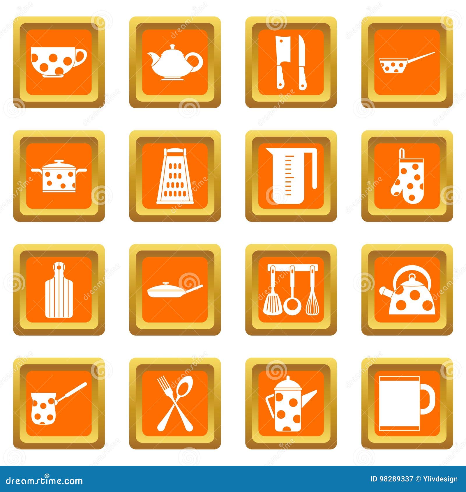 Kitchen Tools and Utensils Icons Set Orange Stock Vector - Illustration ...