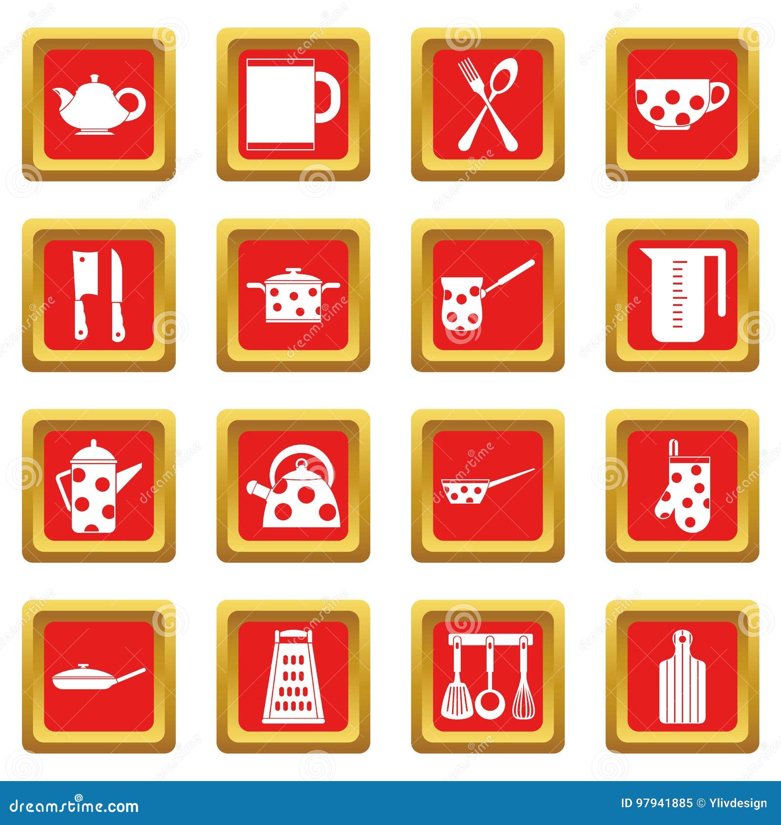 Kitchen Tools and Utensils Icons Set Red Stock Vector - Illustration of ...
