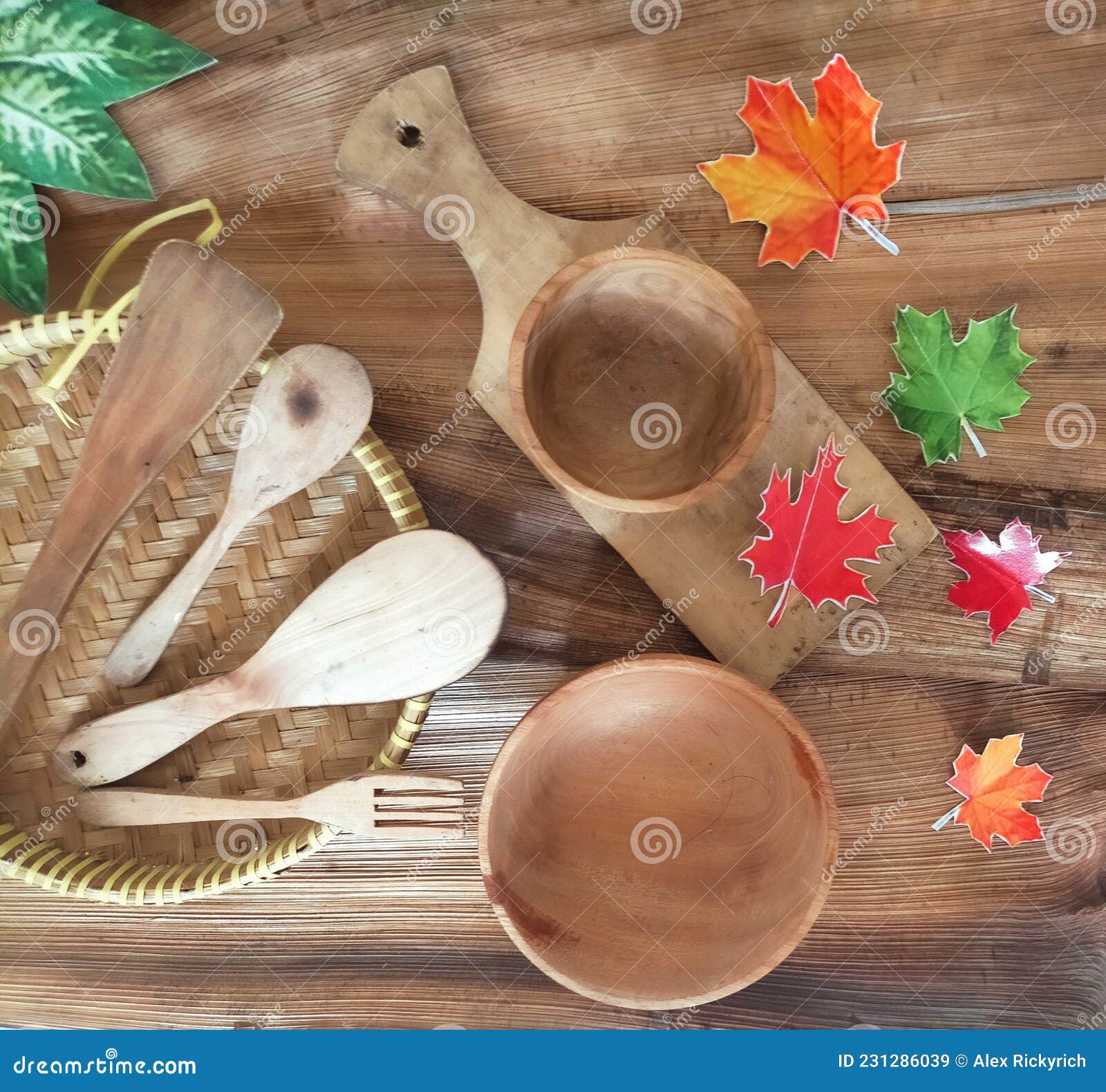 Kitchen Tools from Wood Take from Top View Stock Image - Image of leaf ...