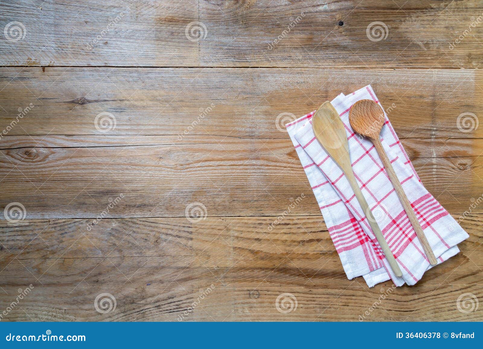 Kitchen Towel Background with Wooden Spoons Stock Photo - Image of ...