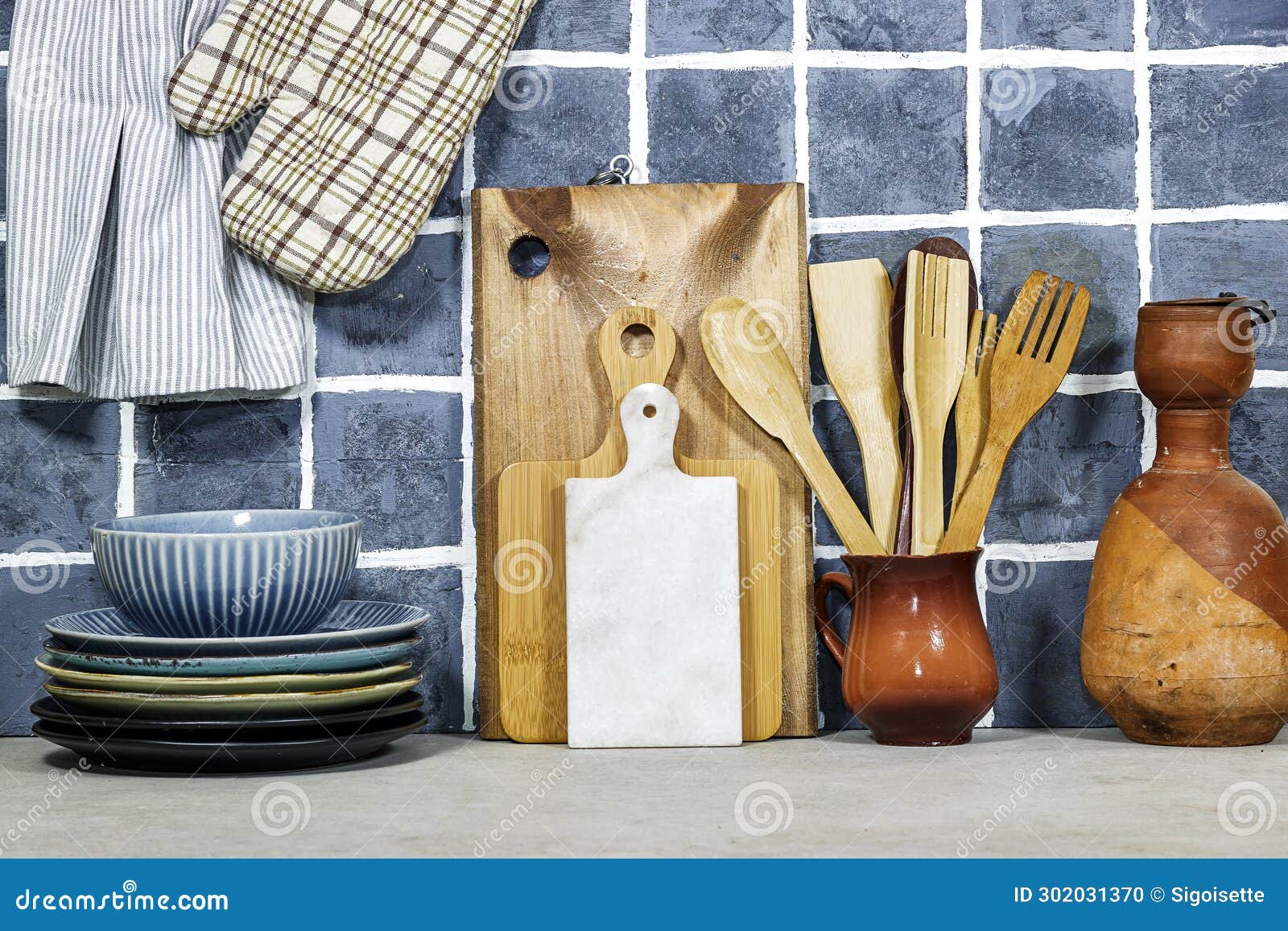 Kitchen Utensils Background, Home Kitchen Decor Concept, Front View ...