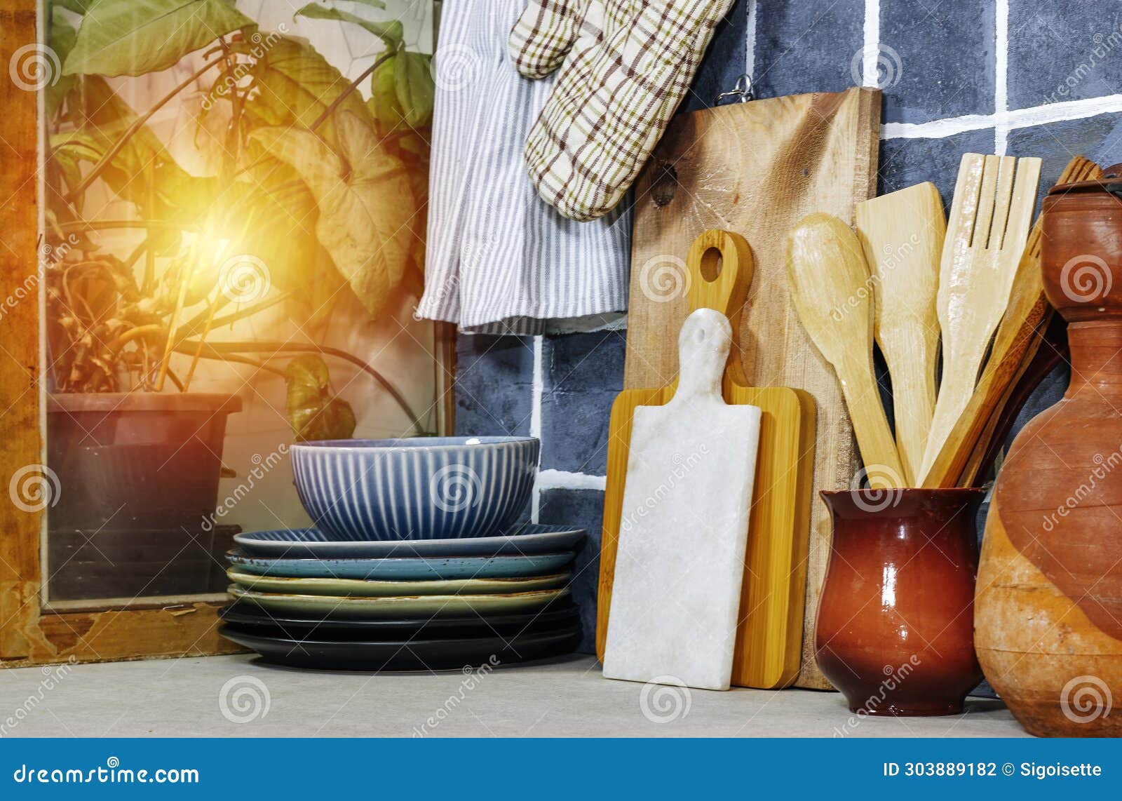 Kitchen Utensils Background, Home Kitchen Decor Concept, Front View ...