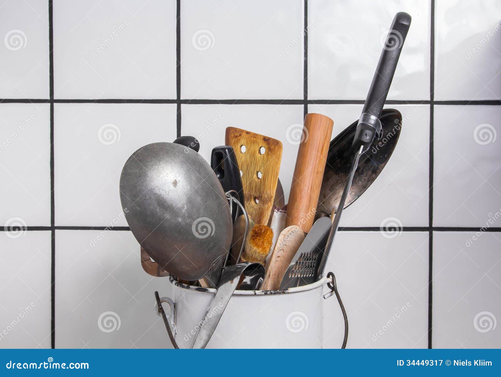 Kitchen Utensils in a Bucket Stock Image - Image of bucket, cook: 34449317