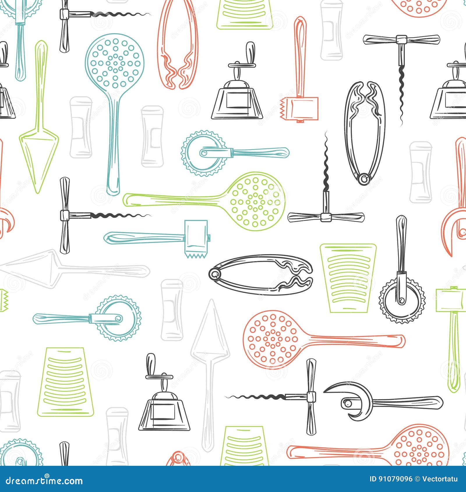 Kitchen Utensils Color Seamless Pattern Stock Vector - Illustration of ...