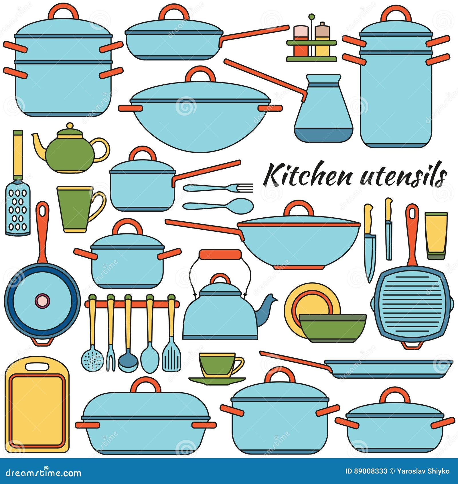 Kitchen Utensils Colorful Icons Set. Vector Illustration. Stock Vector ...