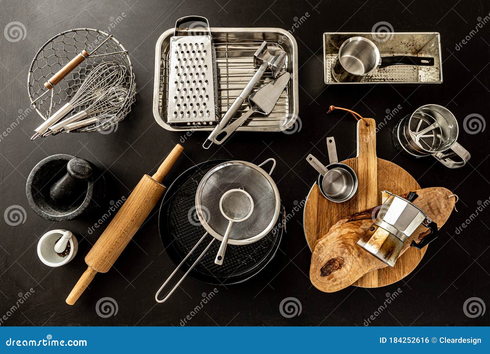 Kitchen Utensils Cooking Tools on Black Chalkboard Background Stock ...