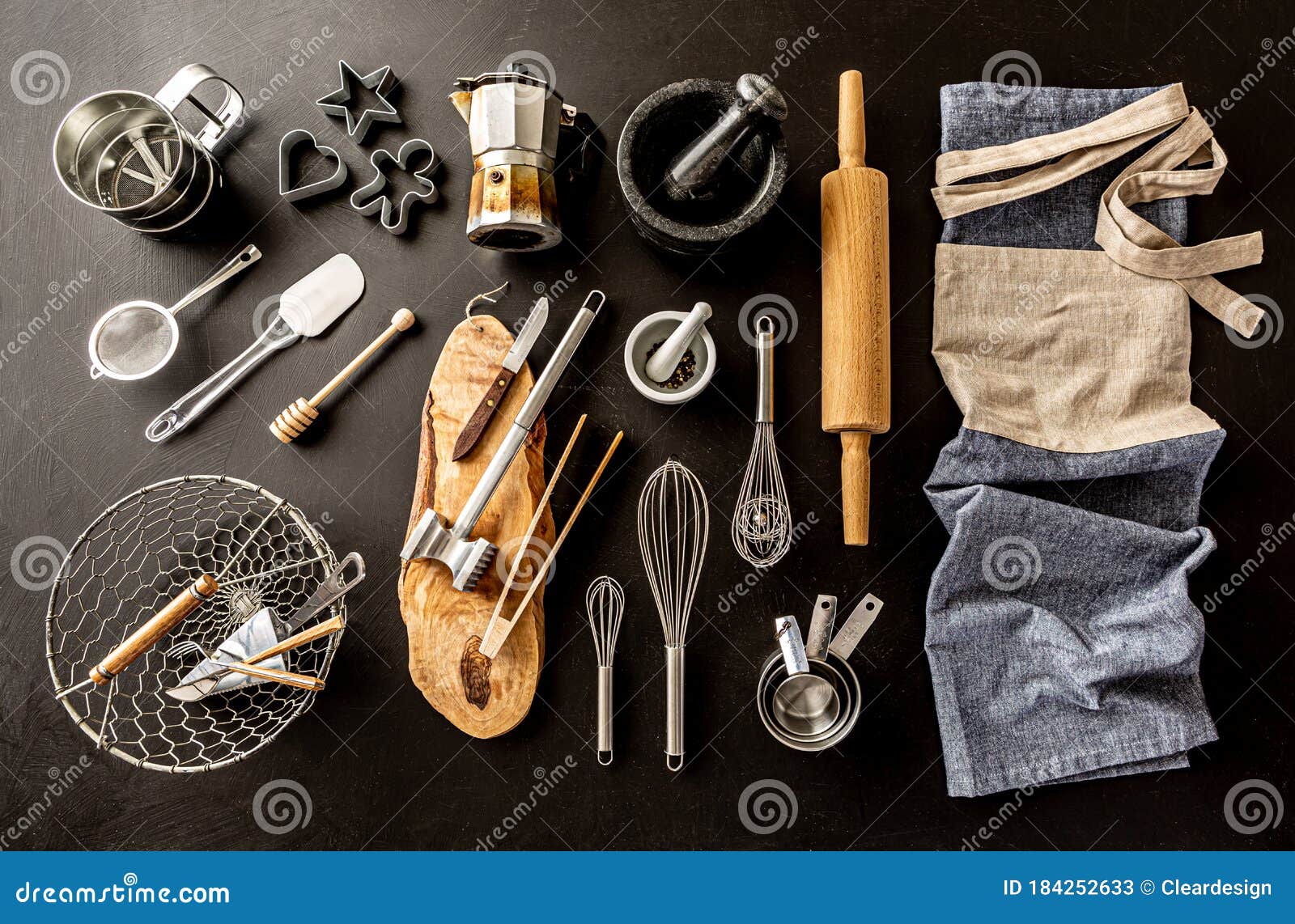 Kitchen Utensils Cooking Tools on Black Chalkboard Background Stock ...