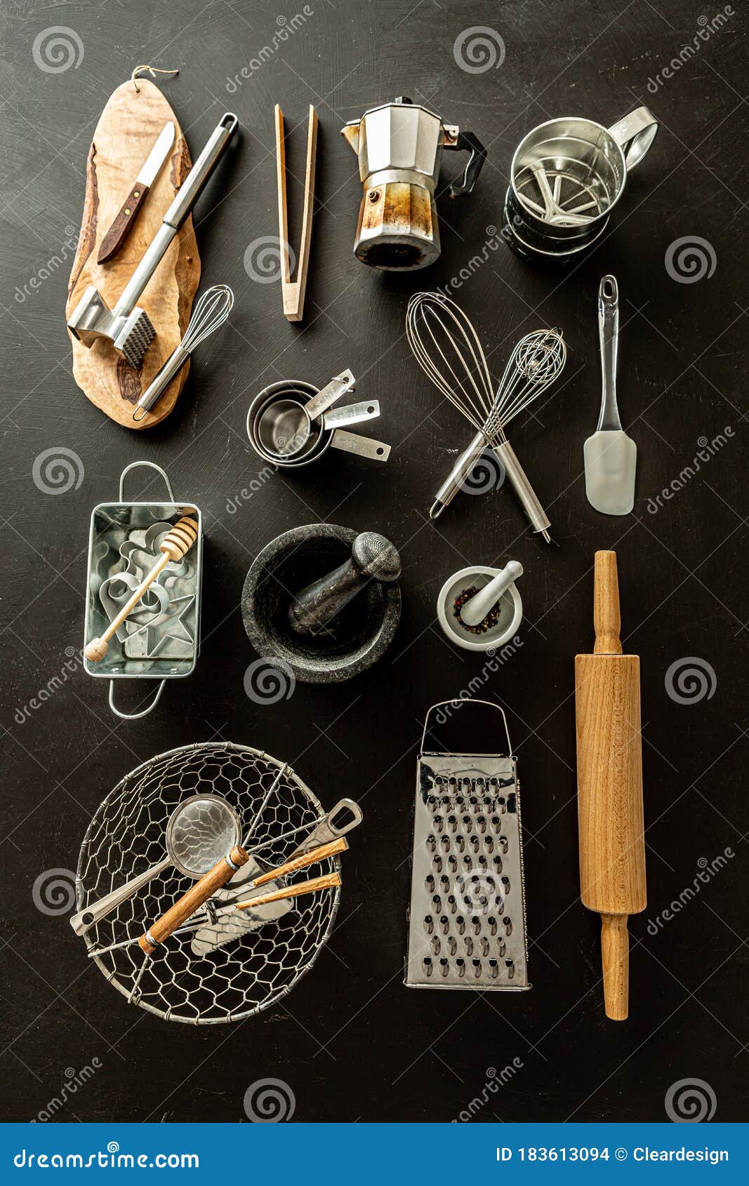 Kitchen Utensils Cooking Tools on Black Chalkboard Background Stock ...