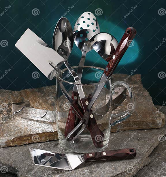 Kitchen Utensils Cooking Tools in a Glass Vase Stock Photo - Image of ...