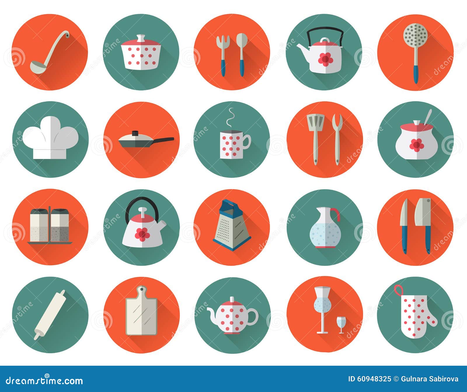 Kitchen Utensils and Cookware Flat Icons Set, Cooking Tools Stock Vector - Illustration of ...