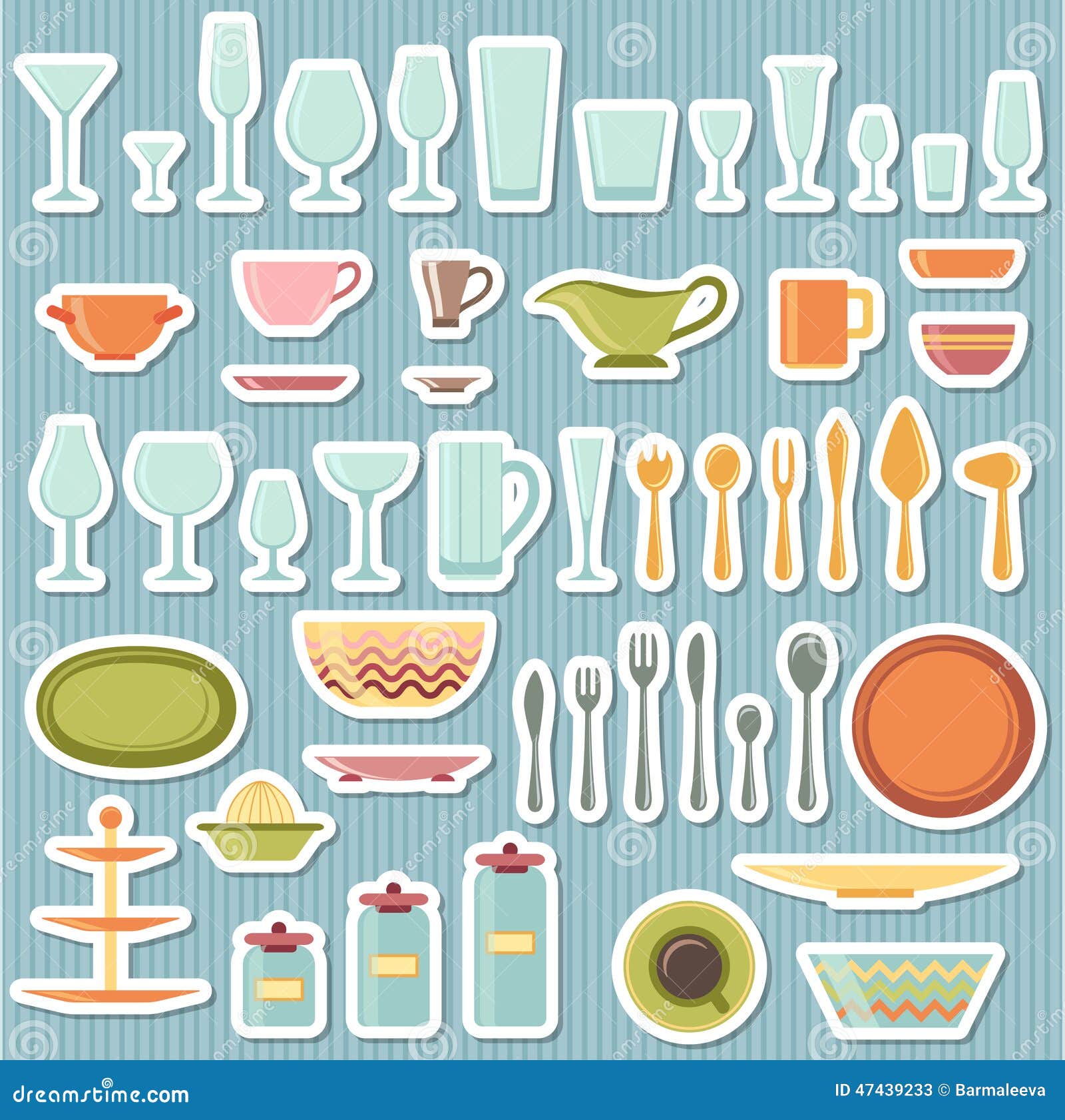 Kitchen Utensils and Cookware Icons Set Stock Vector - Illustration of ...