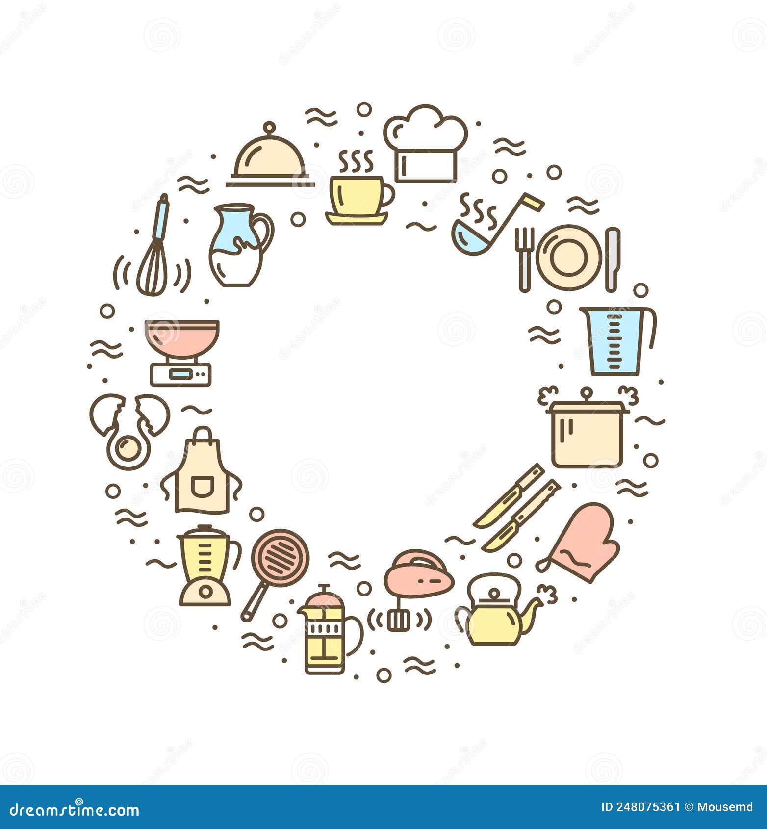 Kitchen Utensils Design Template Thin Line Icon Frame Concept. Vector ...