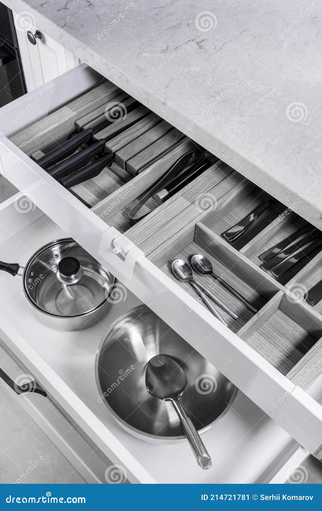 Kitchen Utensils in Drawer. Forks, Spoons and Knives. Stock Image ...