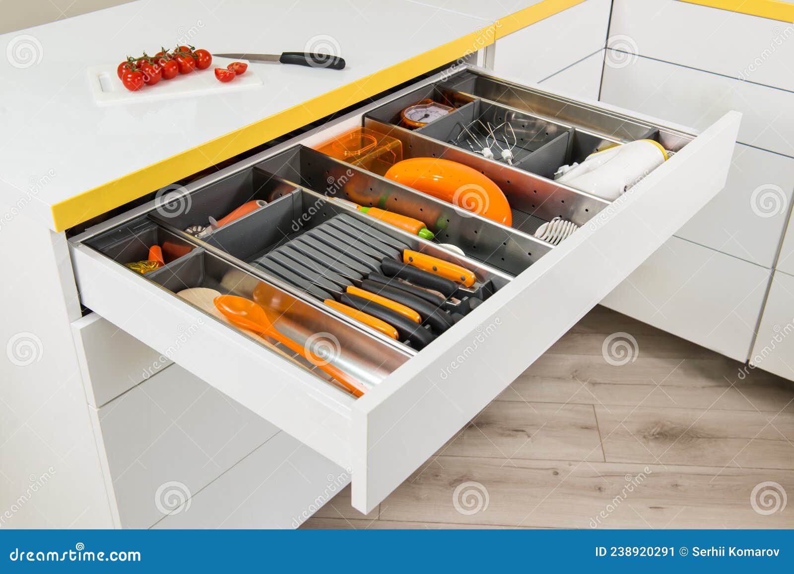 Kitchen Utensils in Drawer. Forks, Spoons and Knives. Stock Image ...