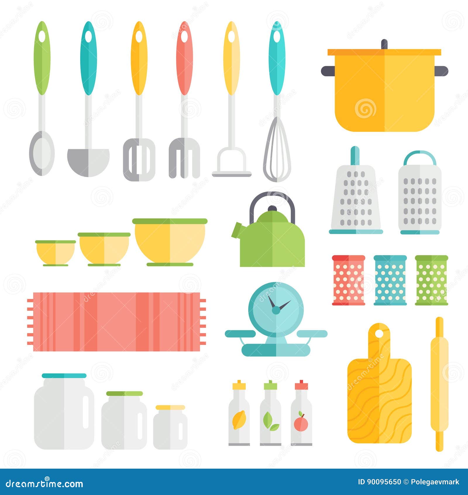 Kitchen Utensils in Flat Style Design. Cooking Kitchenware Icons Stock ...