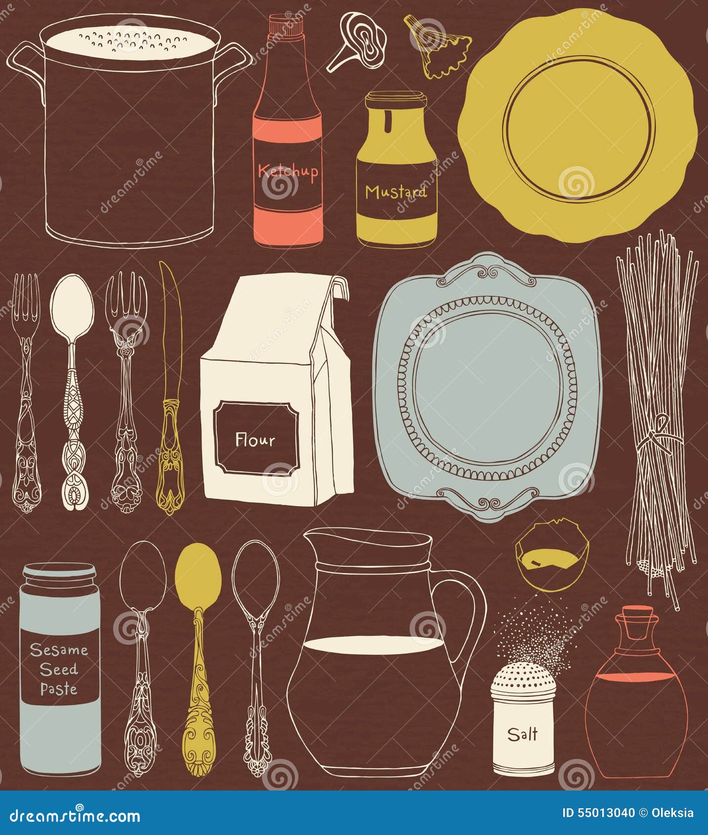 Kitchen Utensils And Food. Cookware, Home Cooking Background. Vector ...