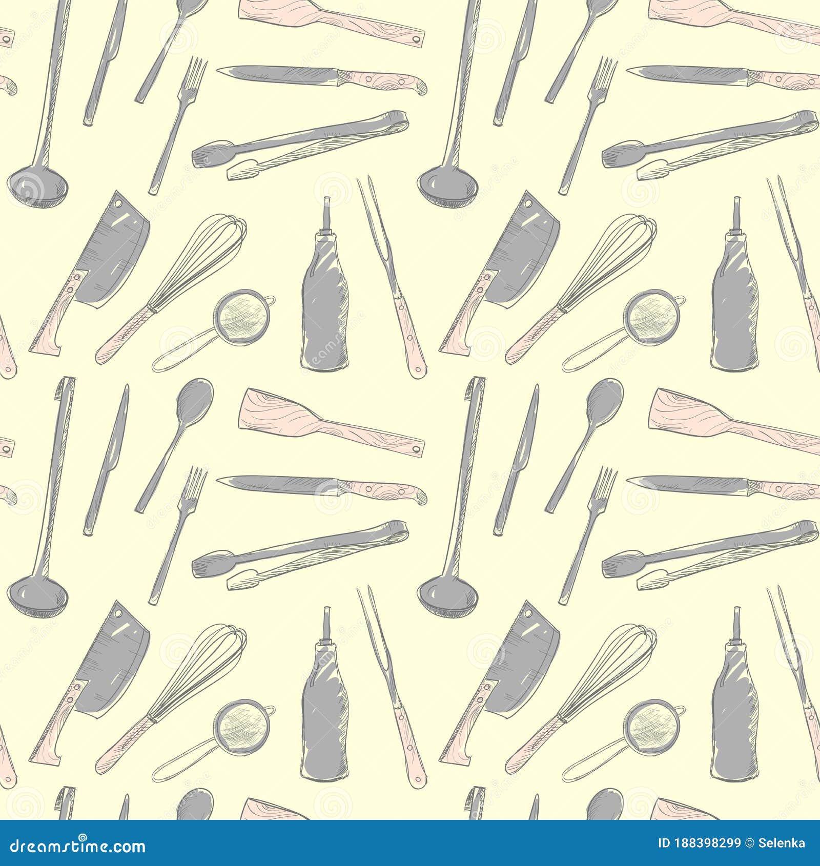 Kitchen Utensils Graphic Seamless Pattern Stock Vector - Illustration ...