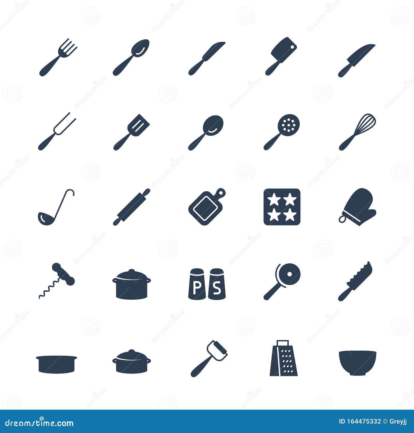 Kitchen Utensils Icons in Glyph Style Stock Vector - Illustration of ...