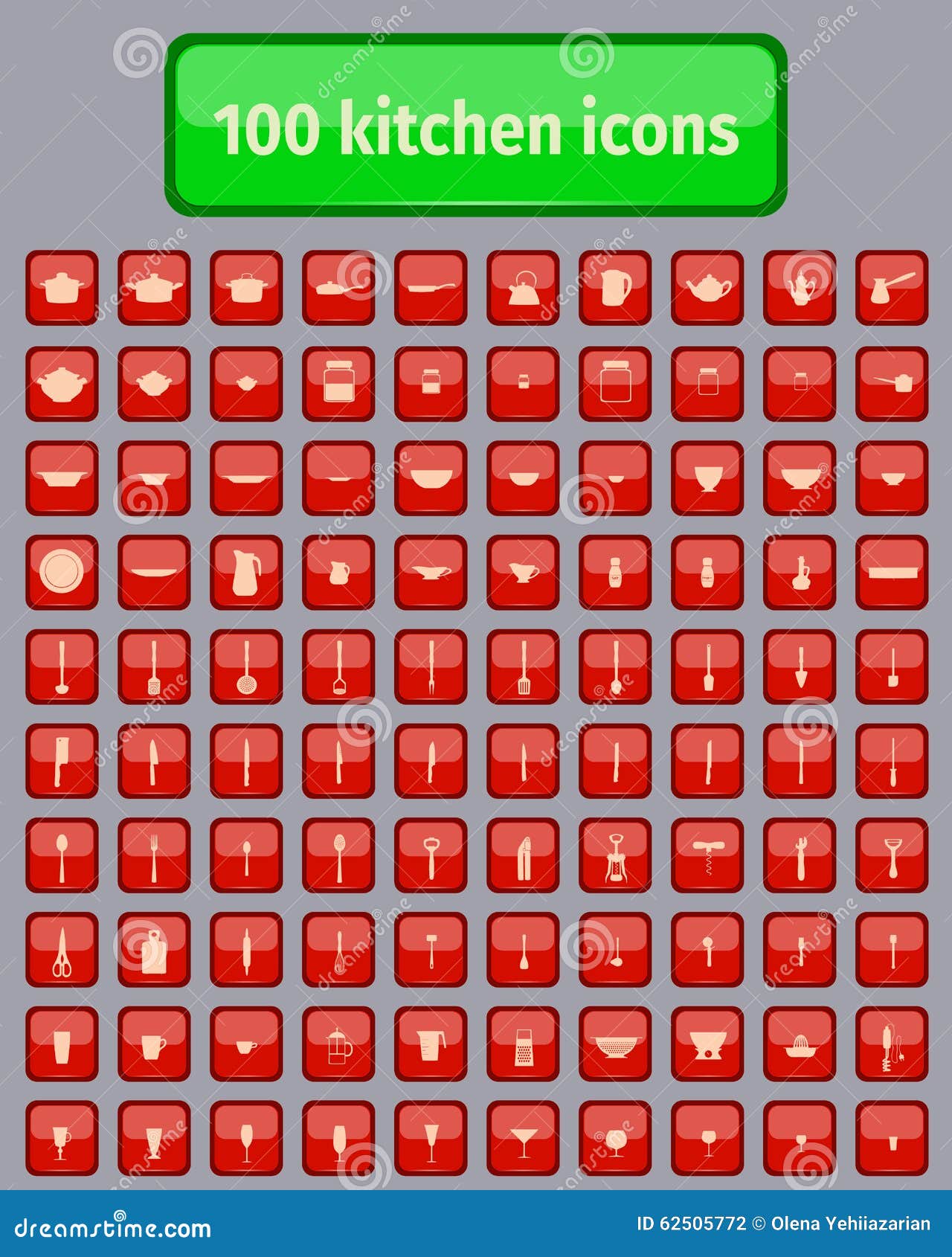 Kitchen Utensils Icons on a Red Buttons Stock Vector - Illustration of ...