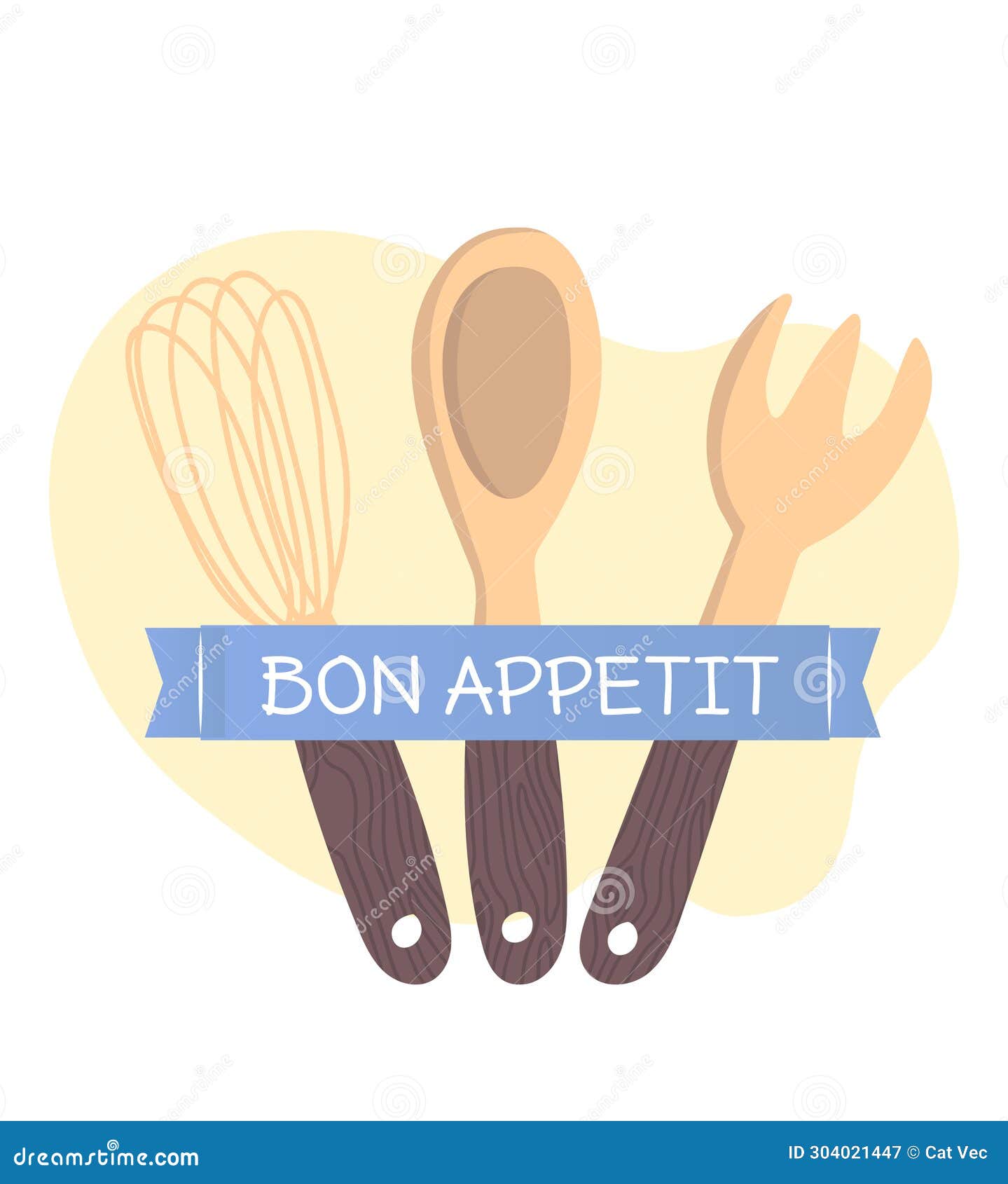 Kitchen Utensils Illustration with a Whisk, Spoon, Spatula, and Bon ...