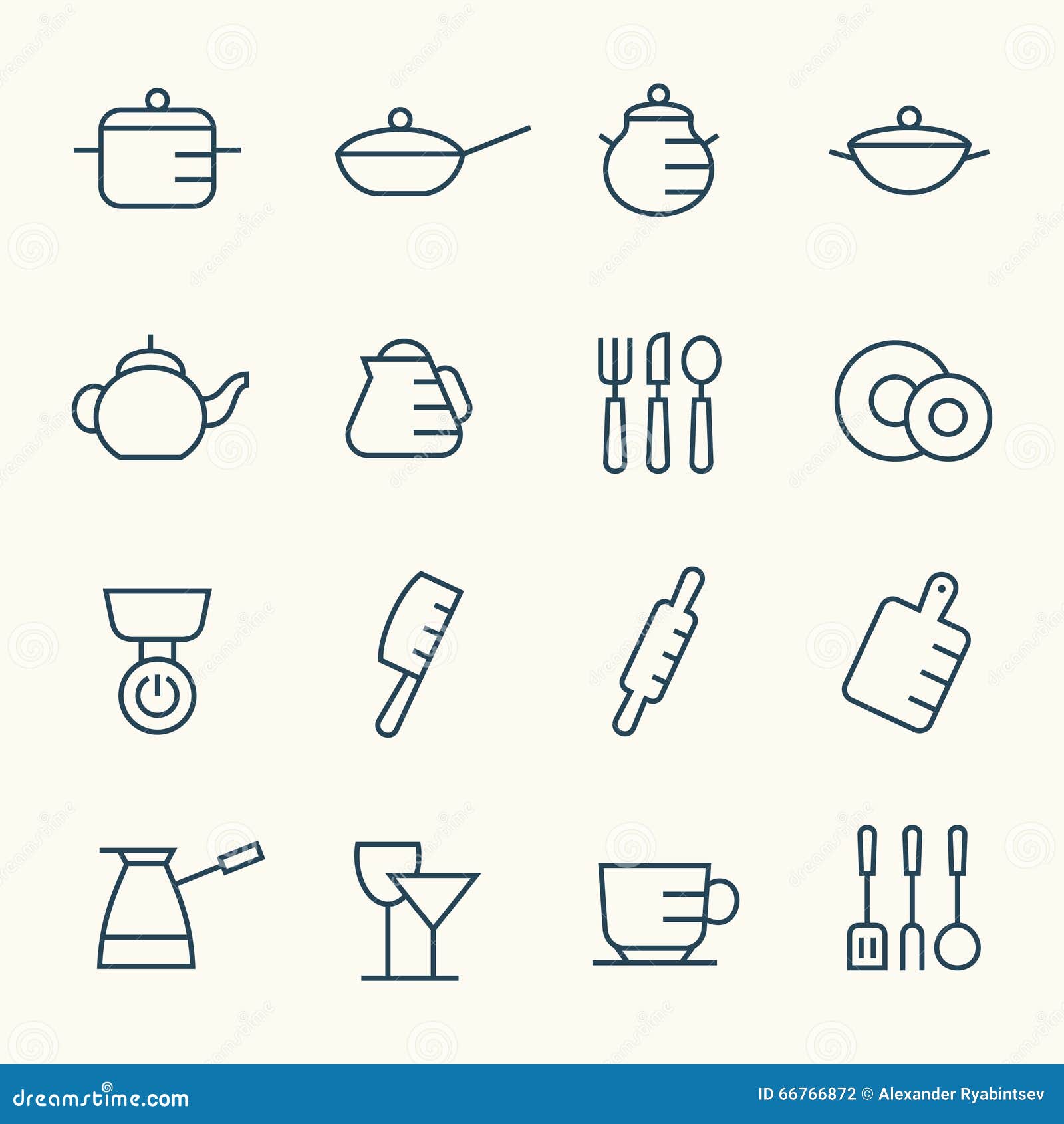 Kitchen Utensils Line Icons Stock Vector - Illustration of coffee, dish ...
