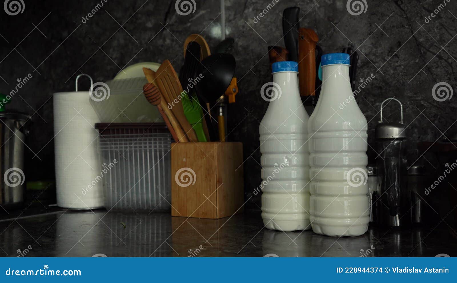 Kitchen Utensils and Milk Standing on the Kitchen Corner Stock Footage ...