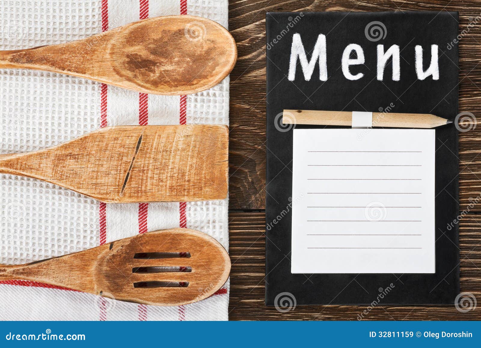 Kitchen Utensils and a Notepad To Write the Menu Stock Image - Image of ...