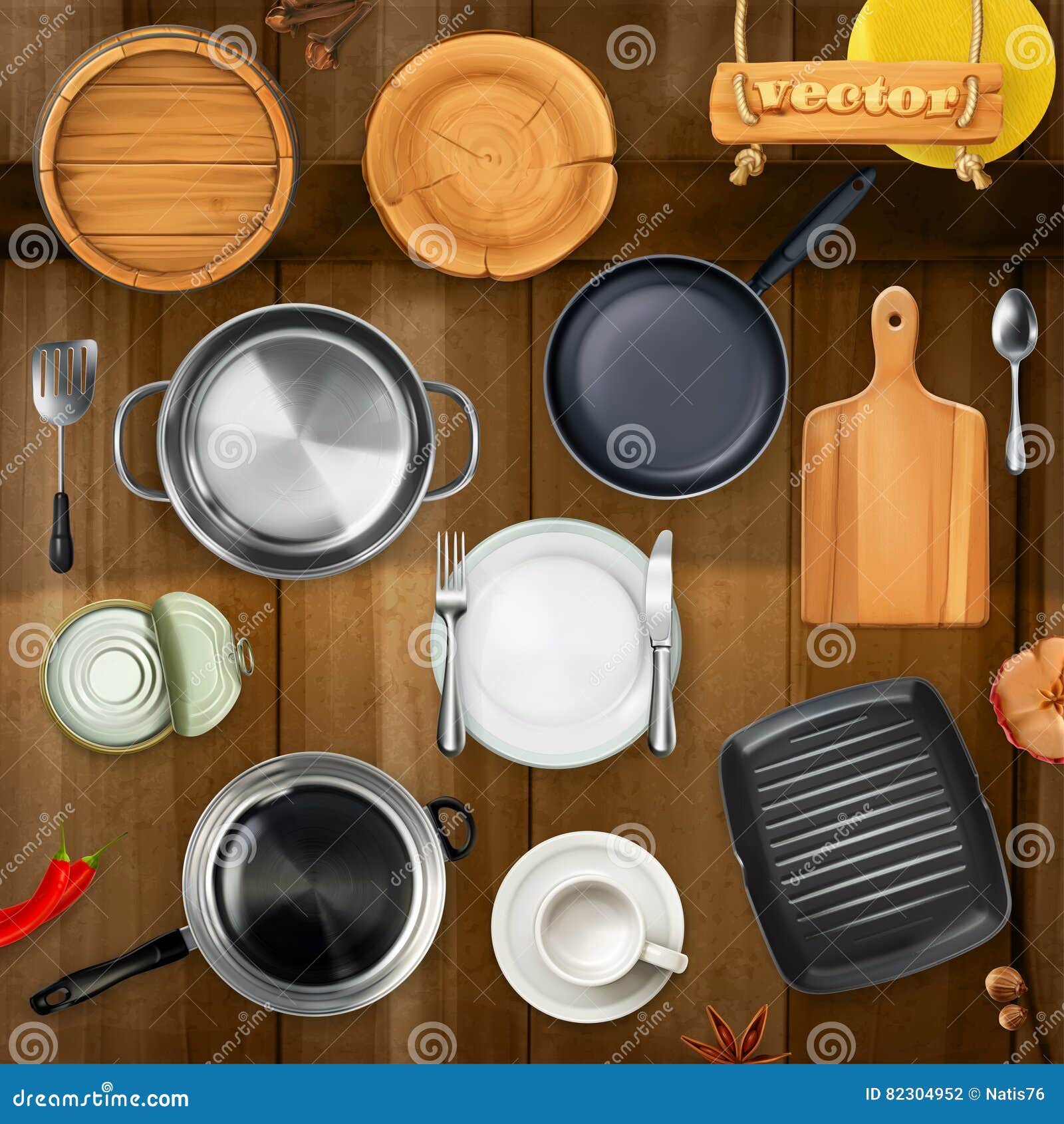 Kitchen Utensils. Pots, Pans, Plates. 3d Vector Stock Vector ...