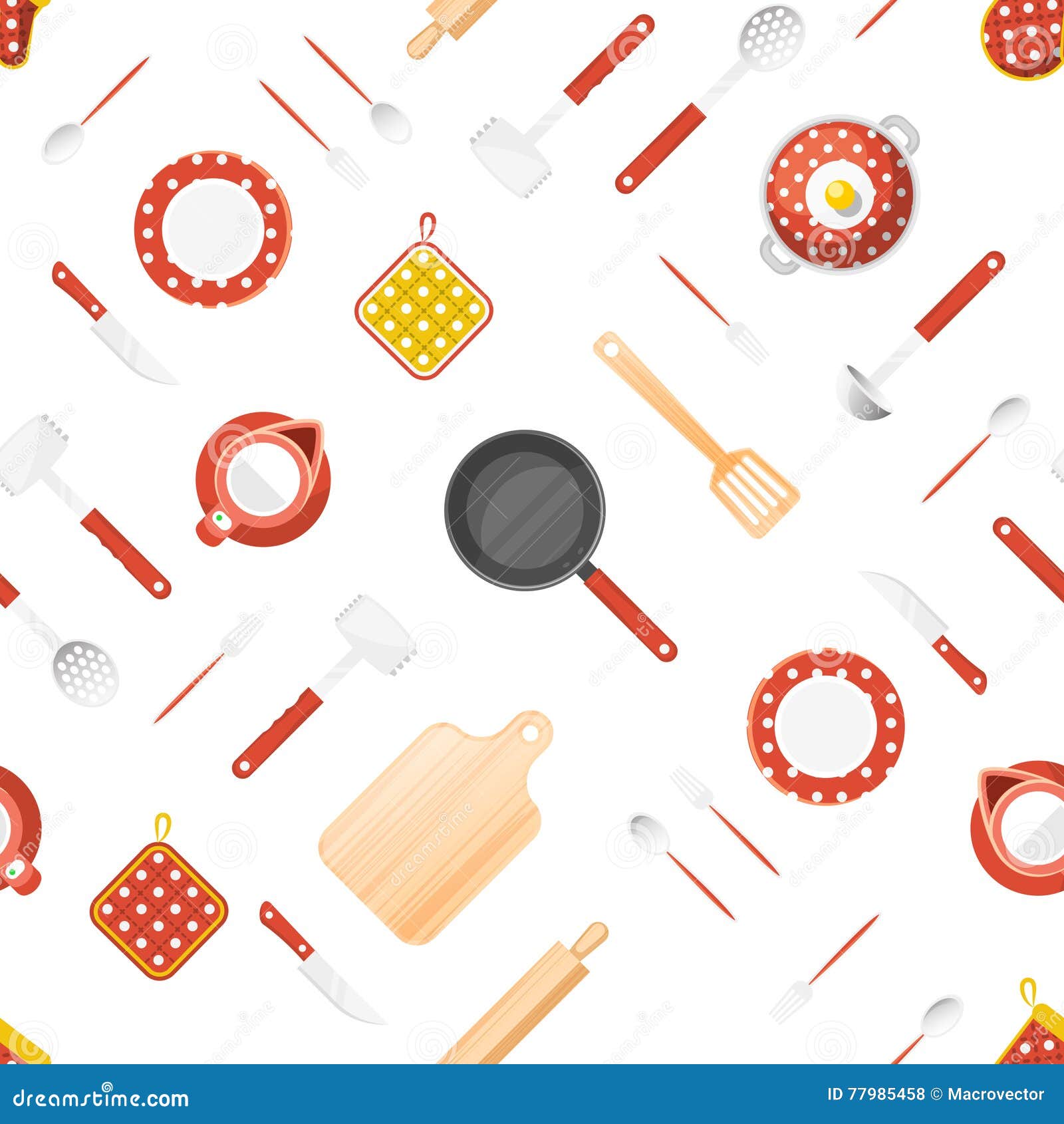 Kitchen Utensils Seamless Pattern Stock Vector - Illustration of ...