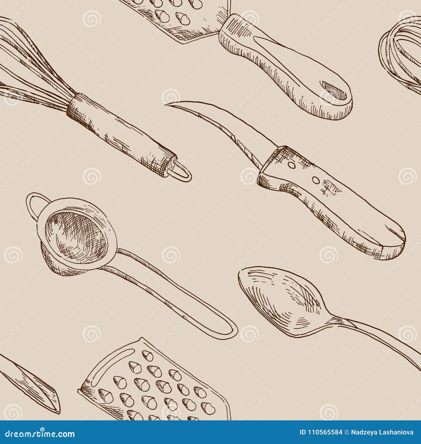 Kitchen Utensils Seamless Vector Pattern Vintage Stylized, EPS8 Stock ...