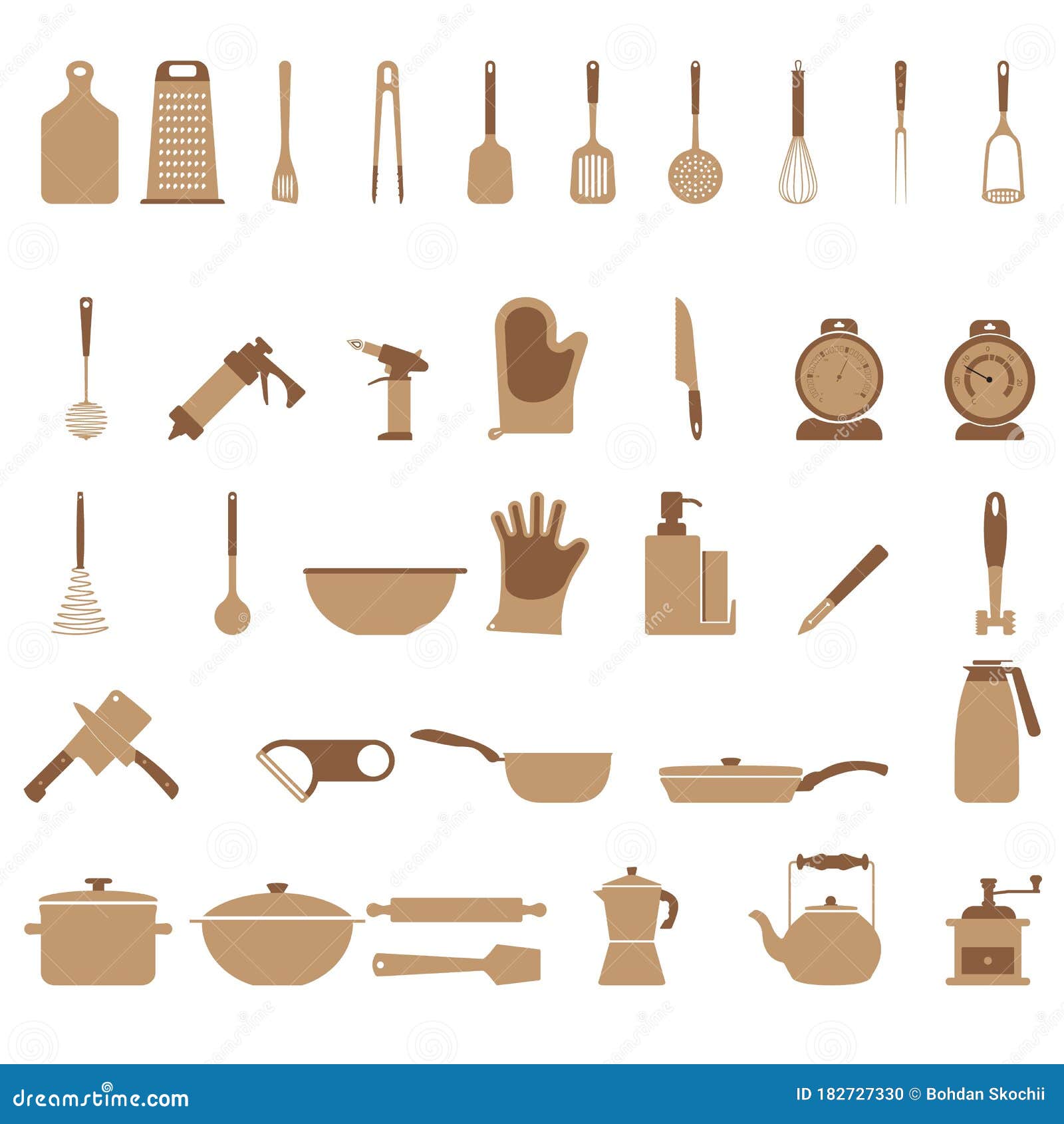Kitchen Utensils Set of 36 Different Icons. Stock Vector - Illustration ...