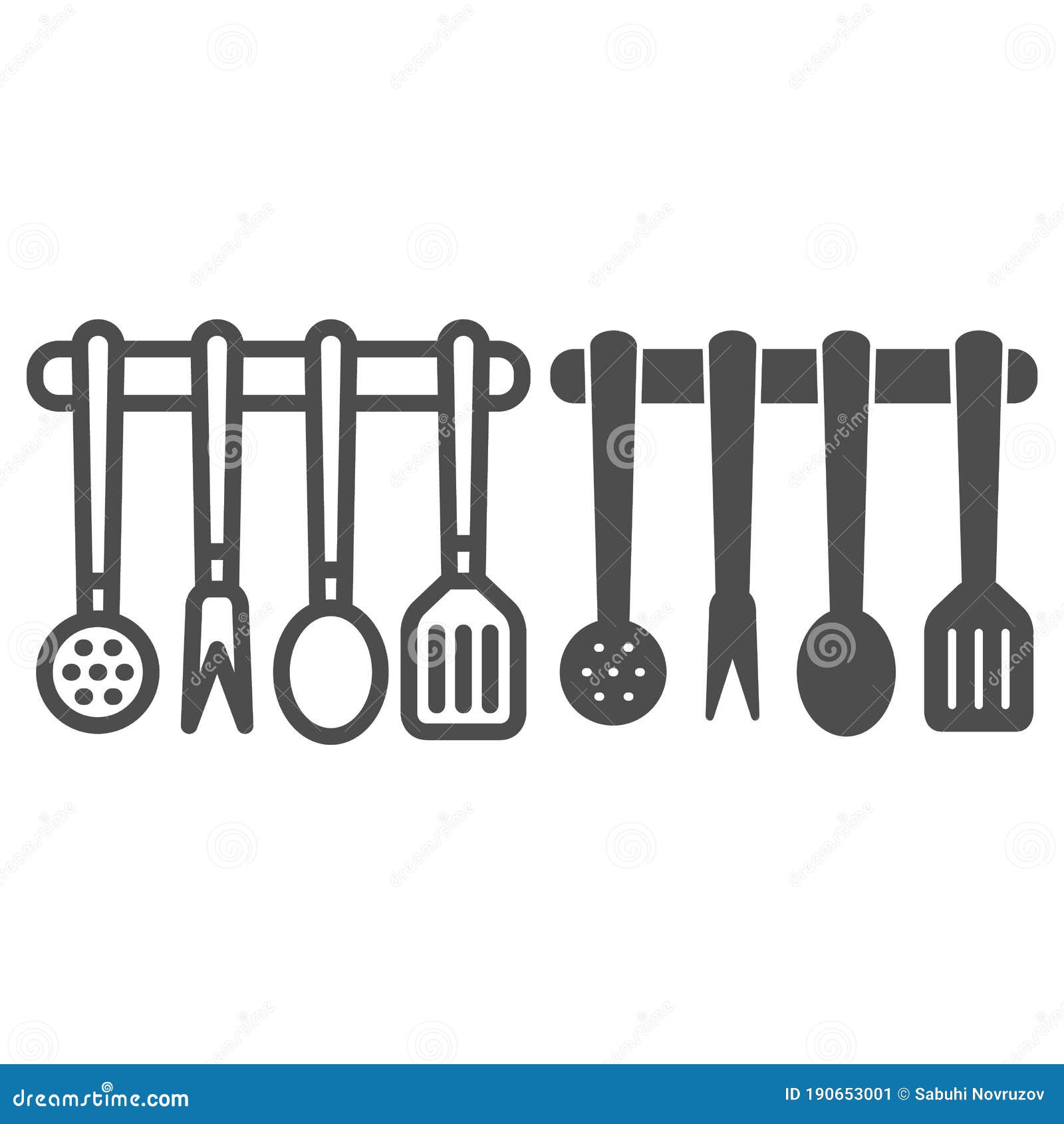 Kitchen Utensils Set Line and Solid Icon, Kitchen Appliances Concept ...