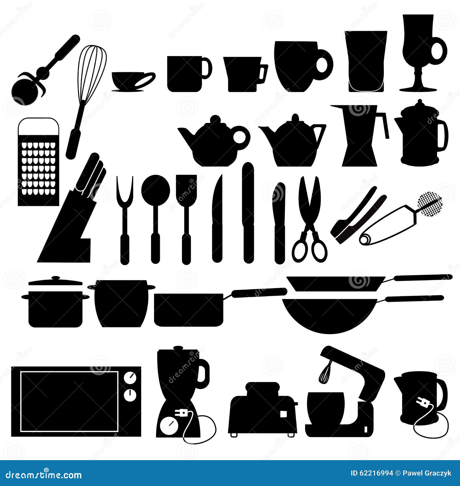 Kitchen Utensils Silhouettes Stock Vector - Illustration of black ...