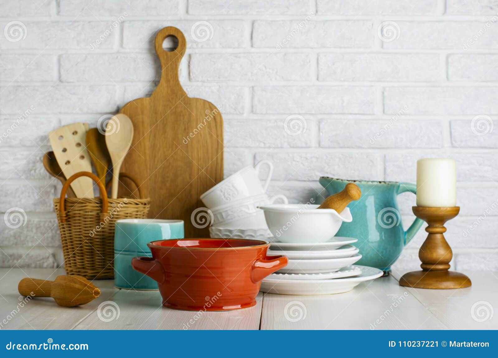 Kitchen Utensils on the Table Stock Image - Image of candle, cutting ...