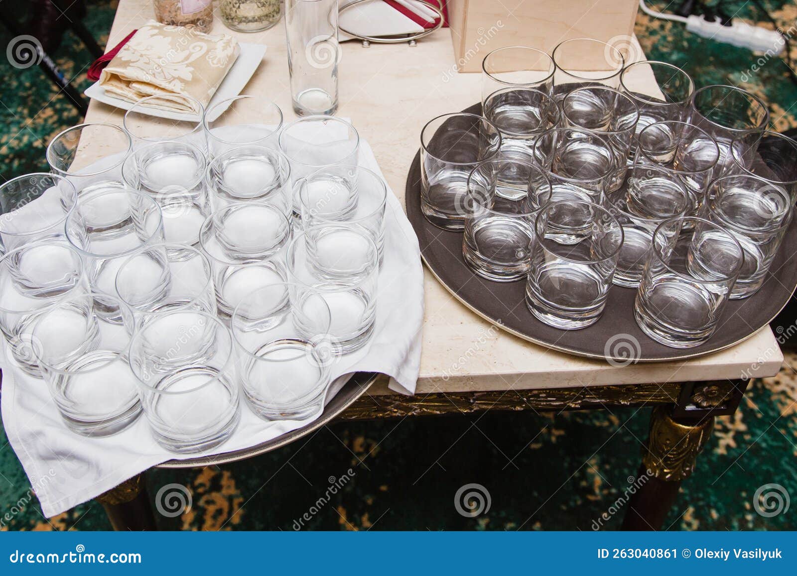 Kitchen Utensils and Tableware on Shelf. Group of Stainless Steel ...