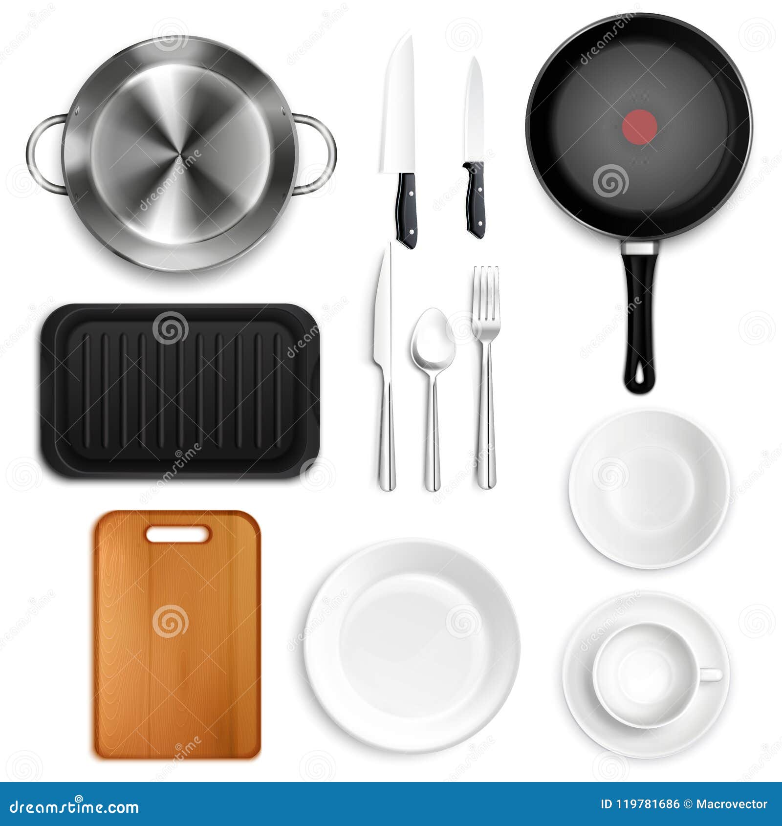 Realistic Kitchen Utensils Set Stock Vector - Illustration of dishware ...