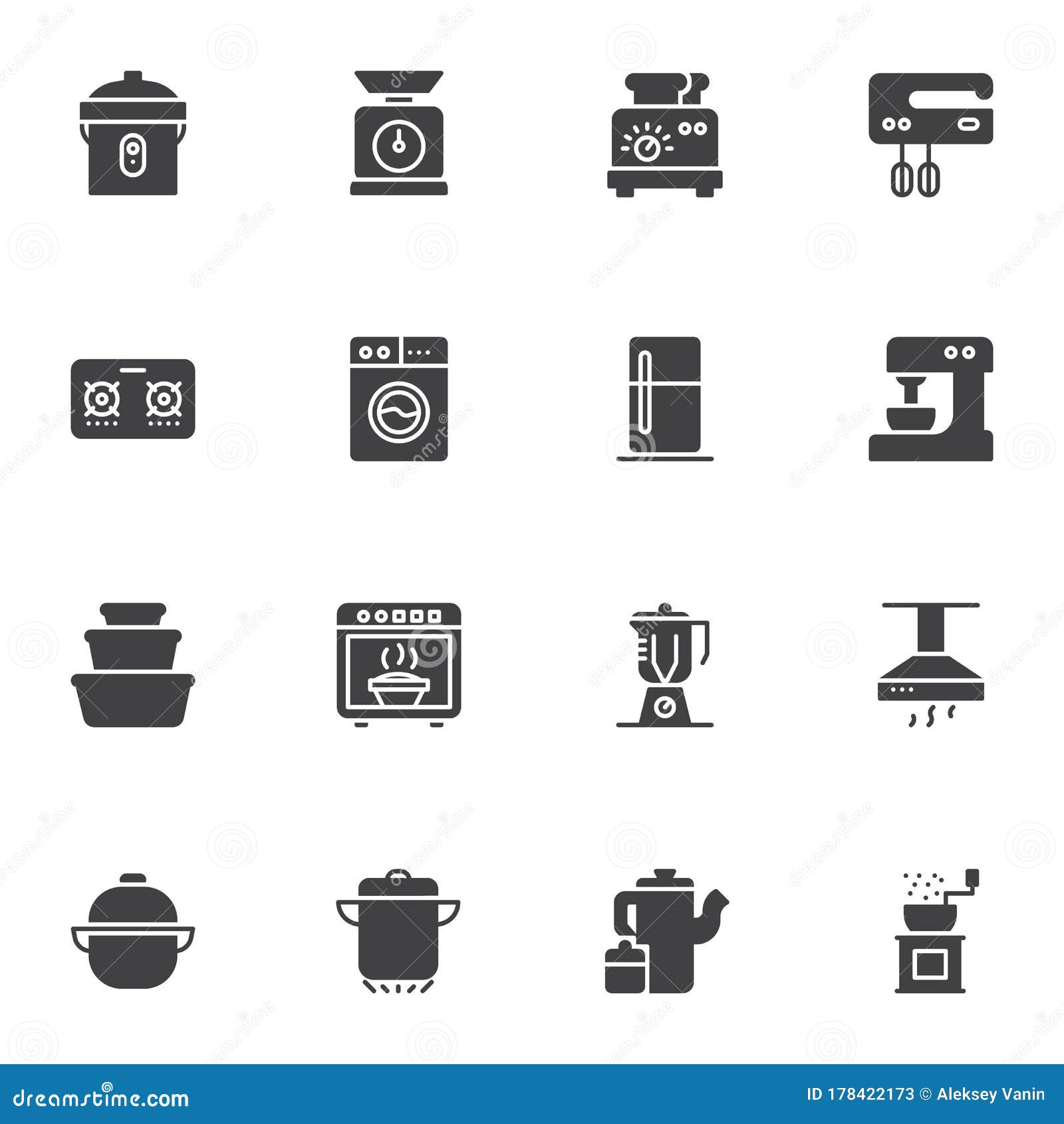 Kitchen Utensils Vector Icons Set Stock Vector - Illustration of ...
