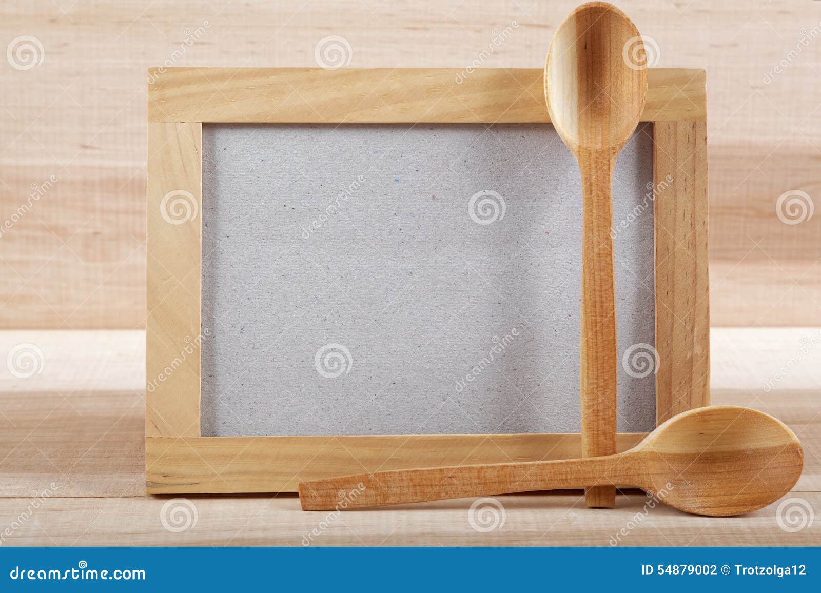 Kitchen Utensils and Wooden Frame on a Wooden Board Stock Photo - Image ...