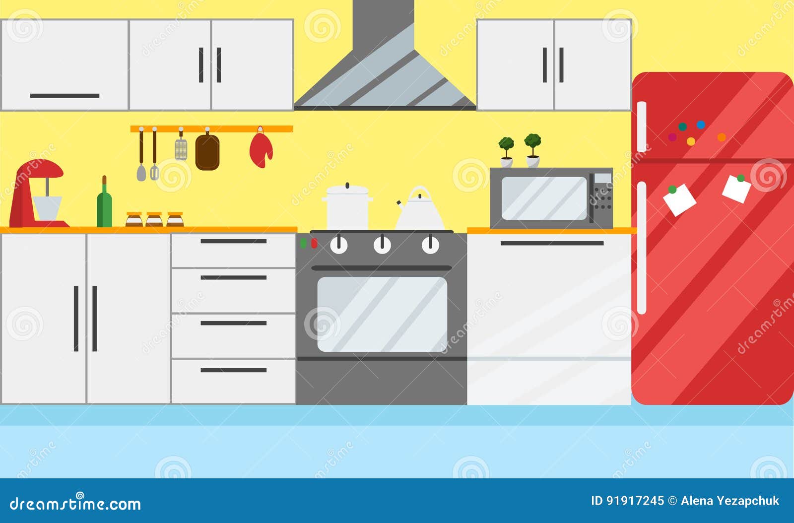 Kitchen Vector Illustration. Flat Design. Stock Vector - Illustration ...