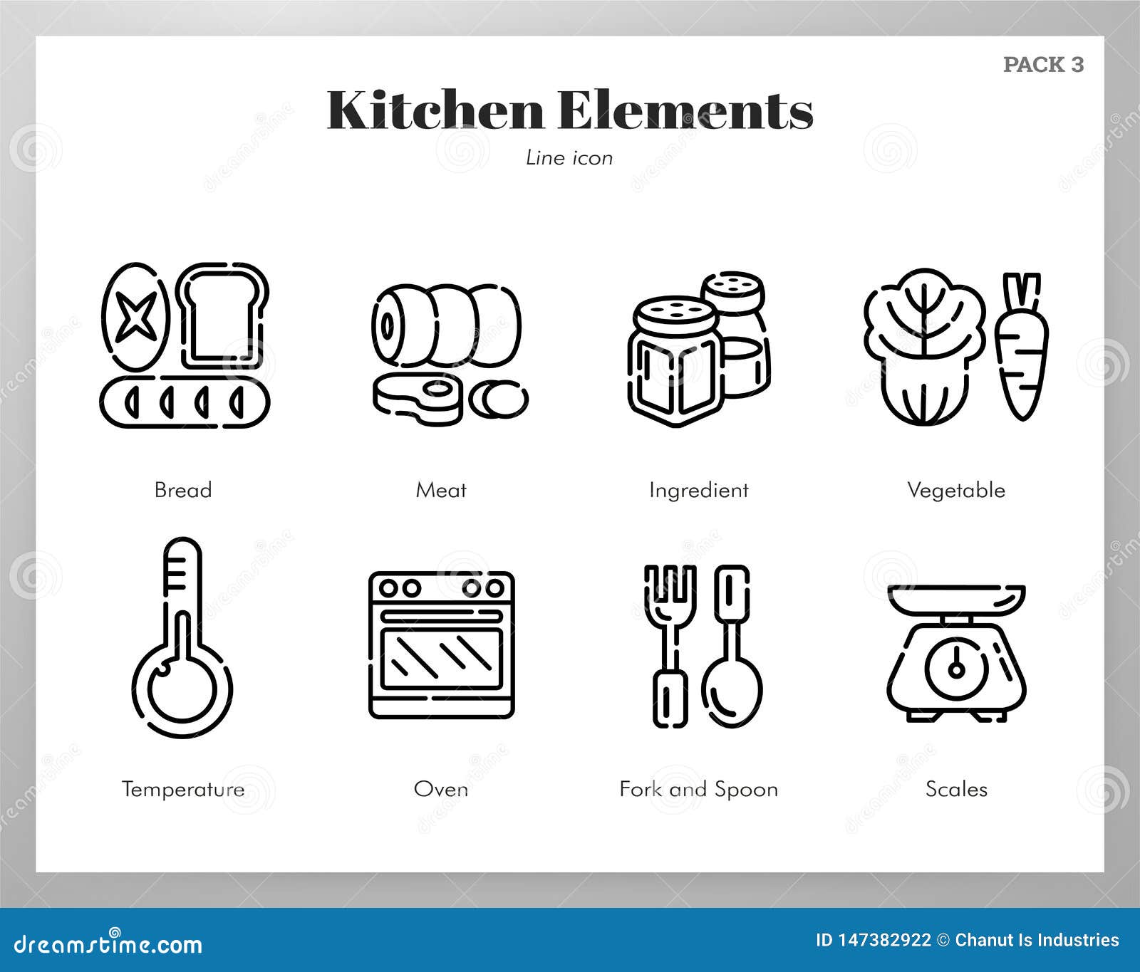 Kitchen elements Line pack stock vector. Illustration of cookware ...