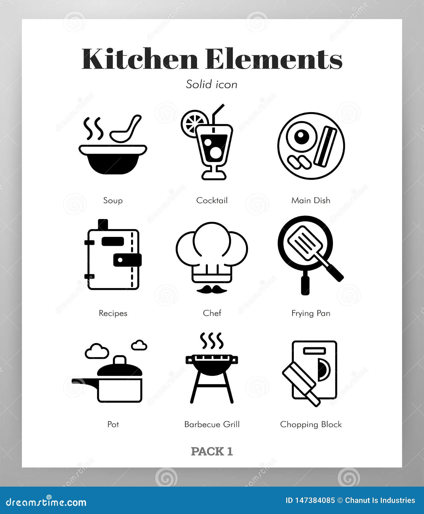 Kitchen Elements Solid Pack Stock Vector - Illustration of curry, board ...