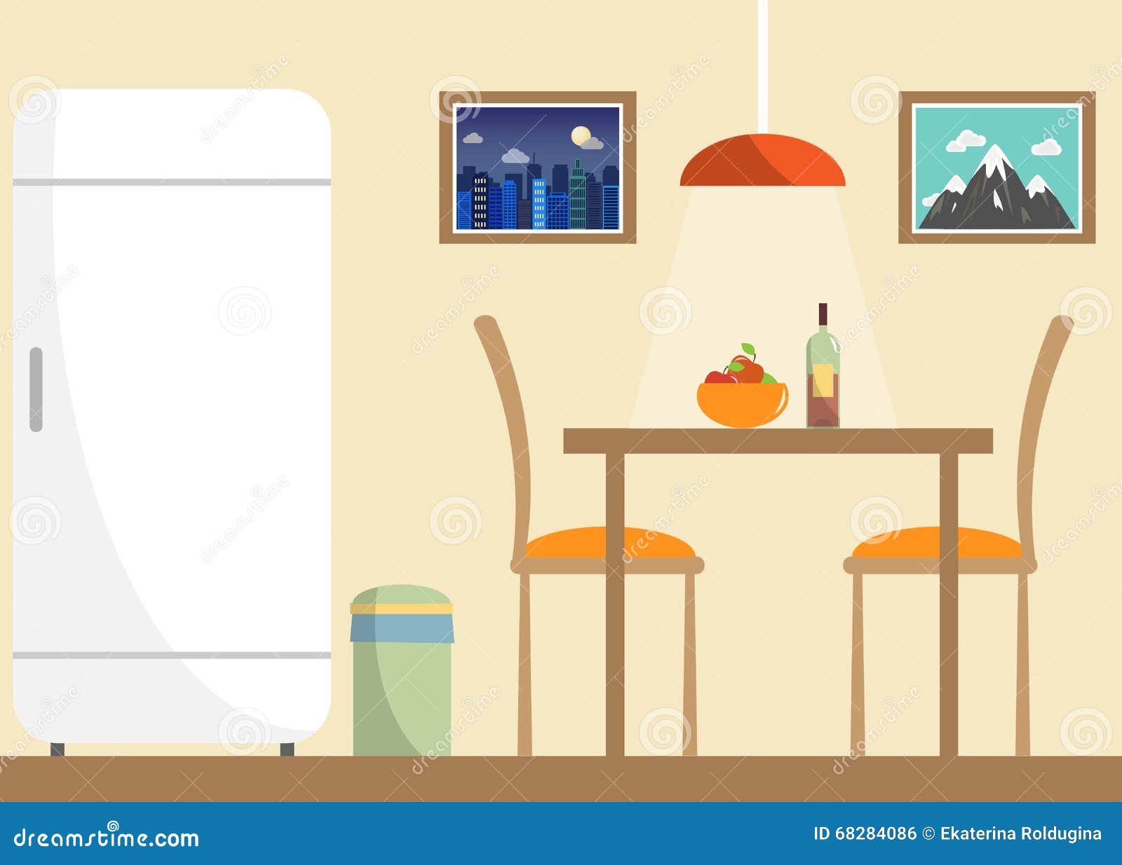 Kitchen Vector Interior with Furniture and Utensil. Flat Minimal ...