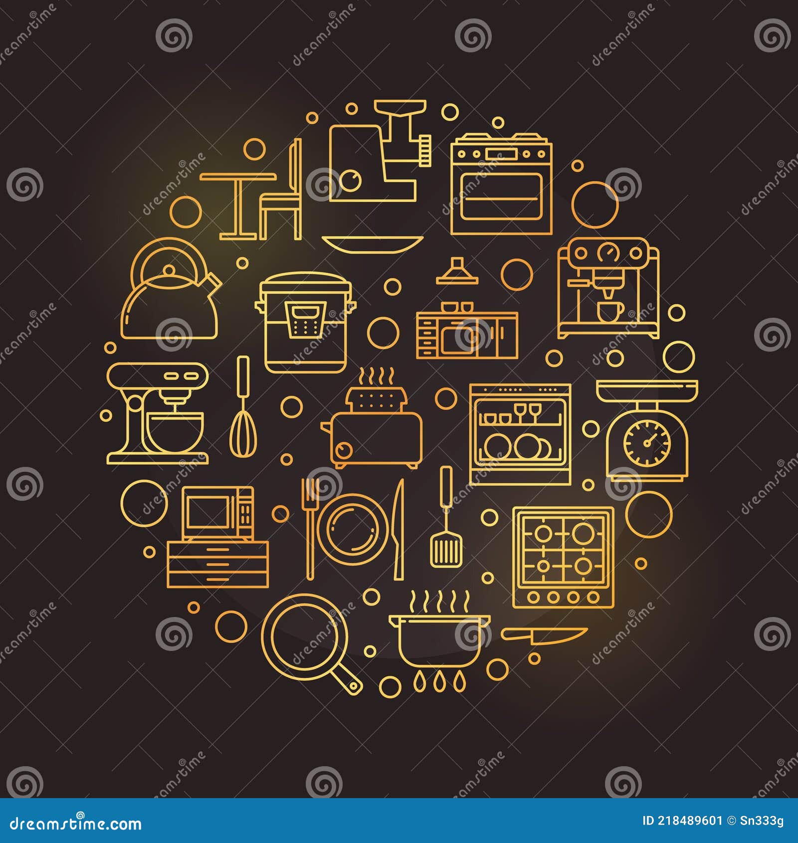 Kitchen Vector Round Concept Golden Modern Illustration Stock Vector ...