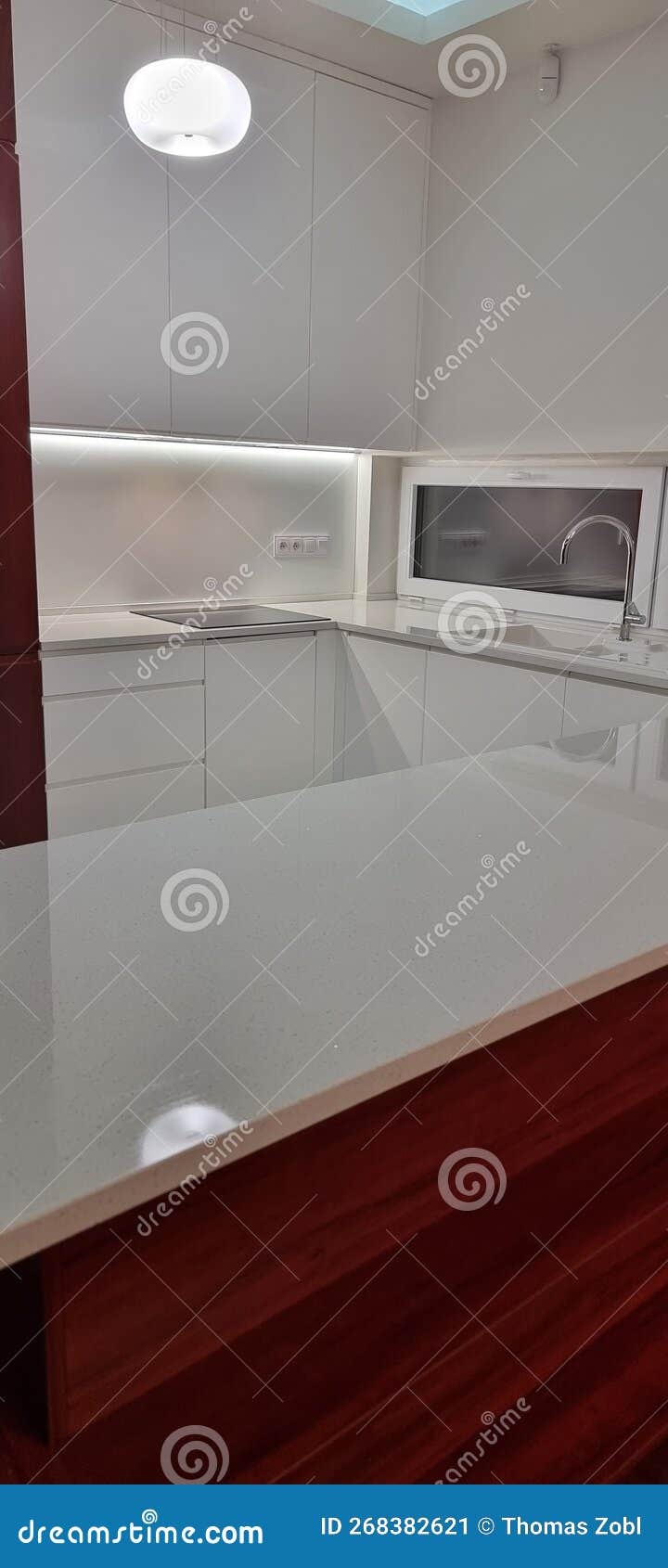 Kitchen, View of the Kitchen Counter, Sink and Induction Hob. Stock ...