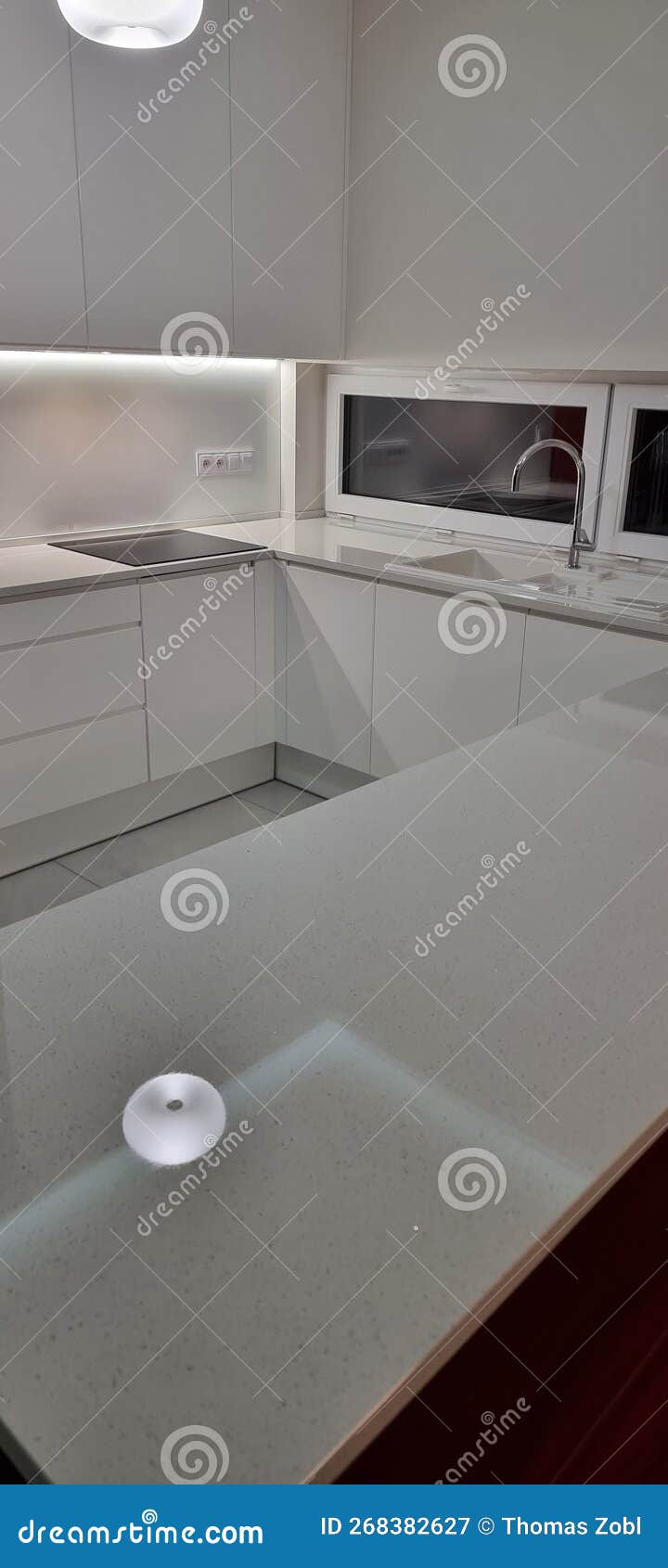 Kitchen, View of the Kitchen Counter, Sink and Induction Hob. Stock ...