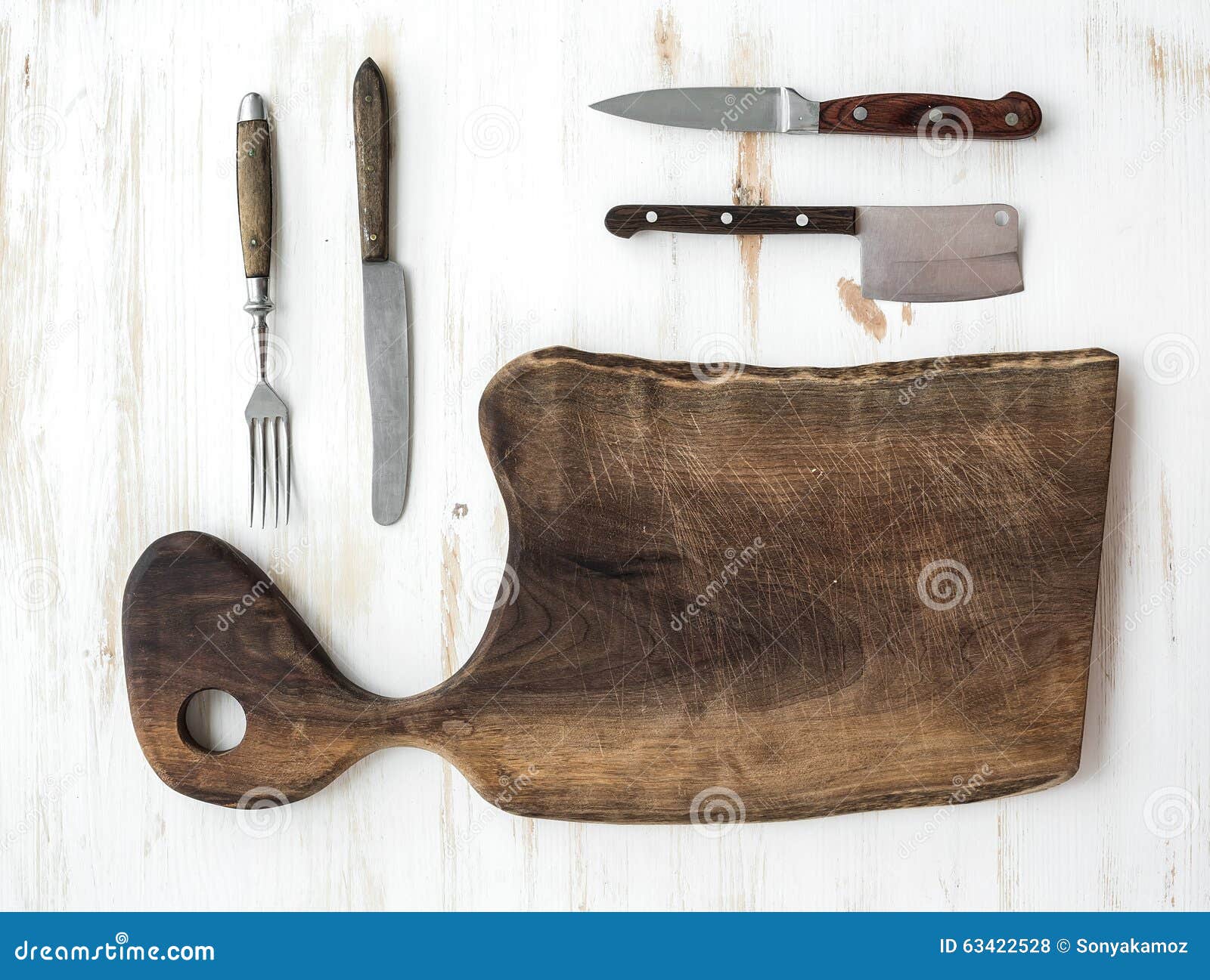 Kitchen-ware Set. Old Rustic Chopping Board Made Stock Photo - Image of ...