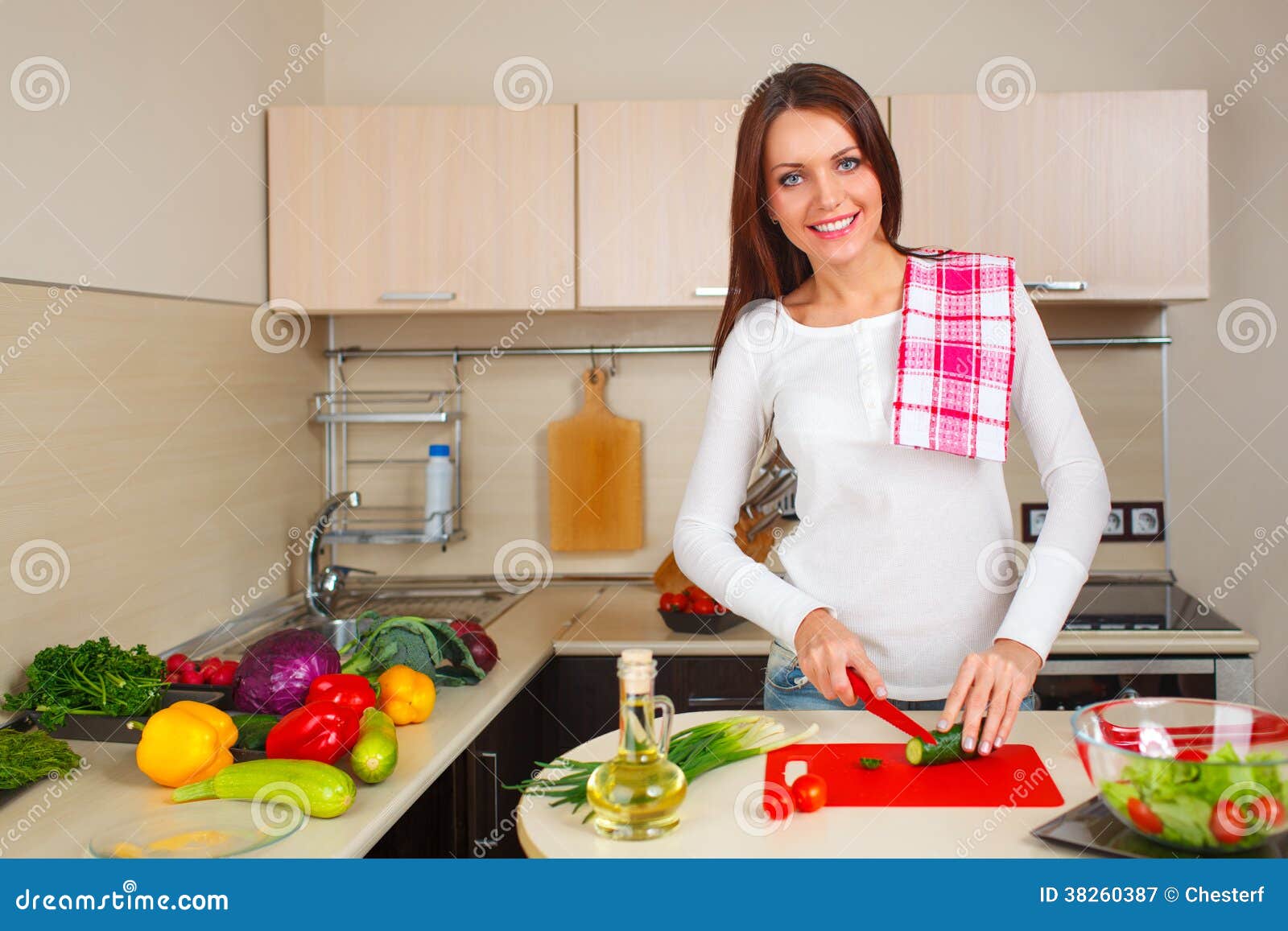 Kitchen woman making salad stock image. Image of caucasian - 38260387